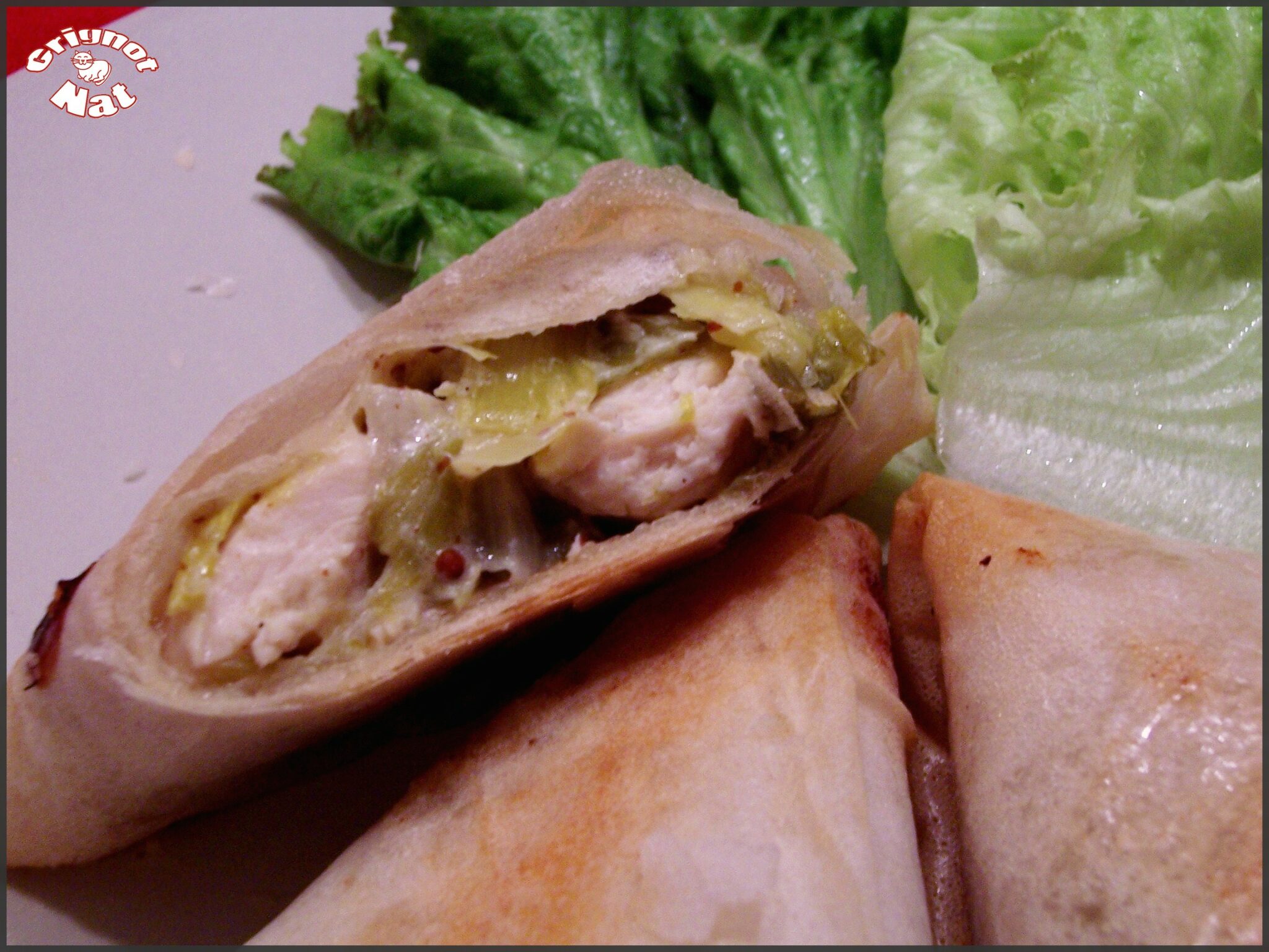 Bricks poulet, poireaux et moutarde à l'ancienne - Grignot-Nat