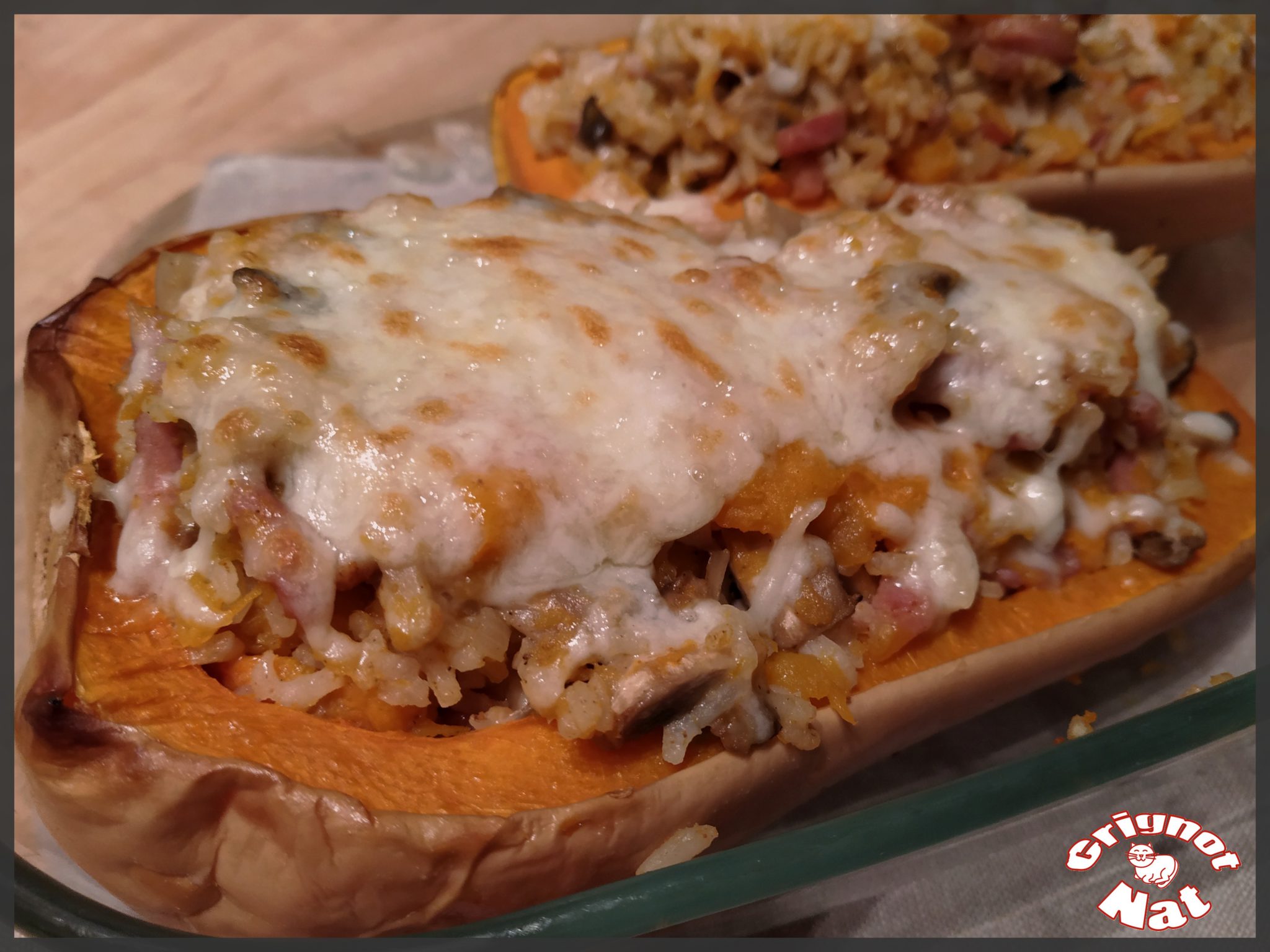courge butternut farcie au riz et aux lardons - Grignot-Nat