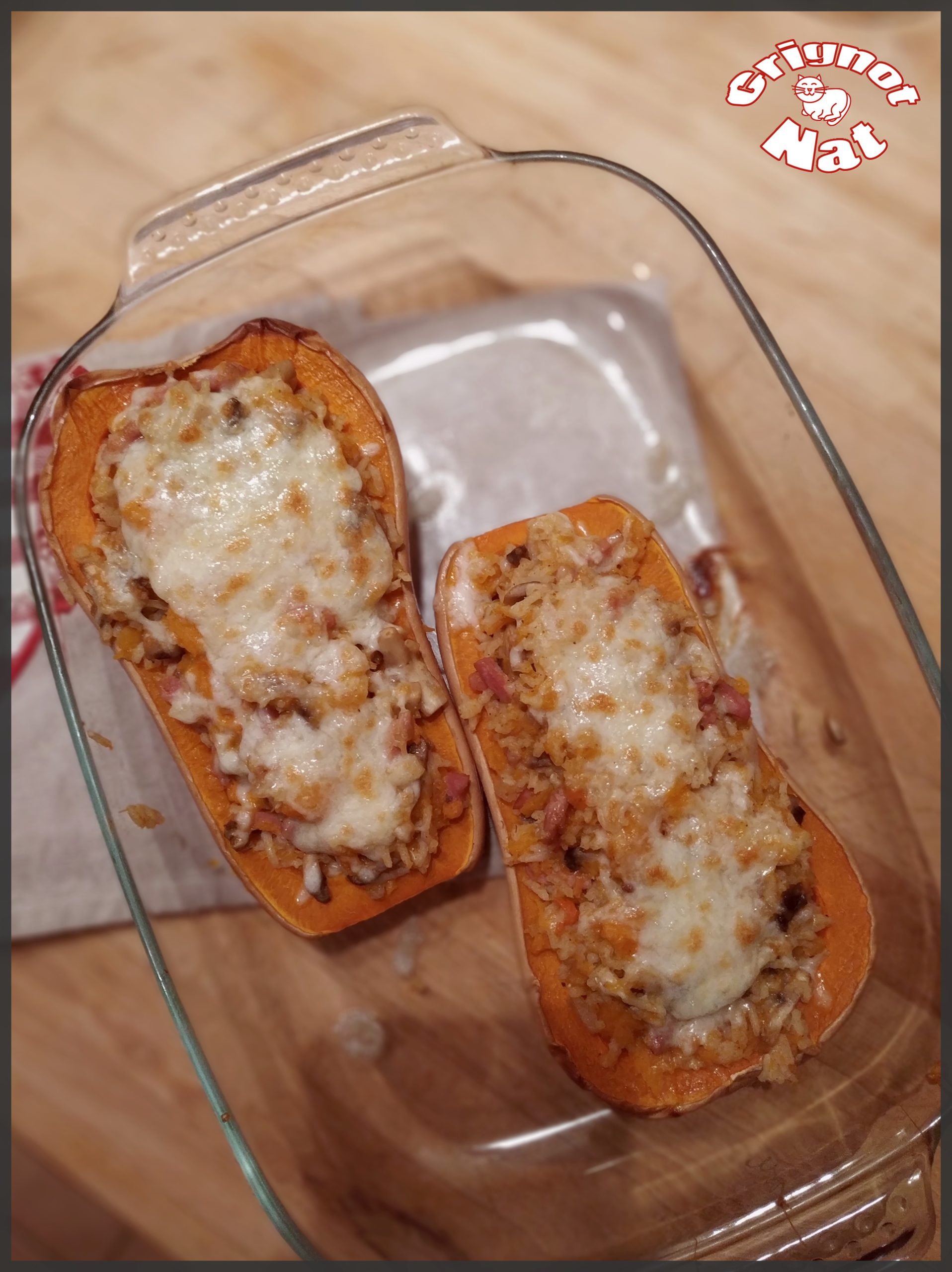 courge butternut farcie au riz et aux lardons - Grignot-Nat
