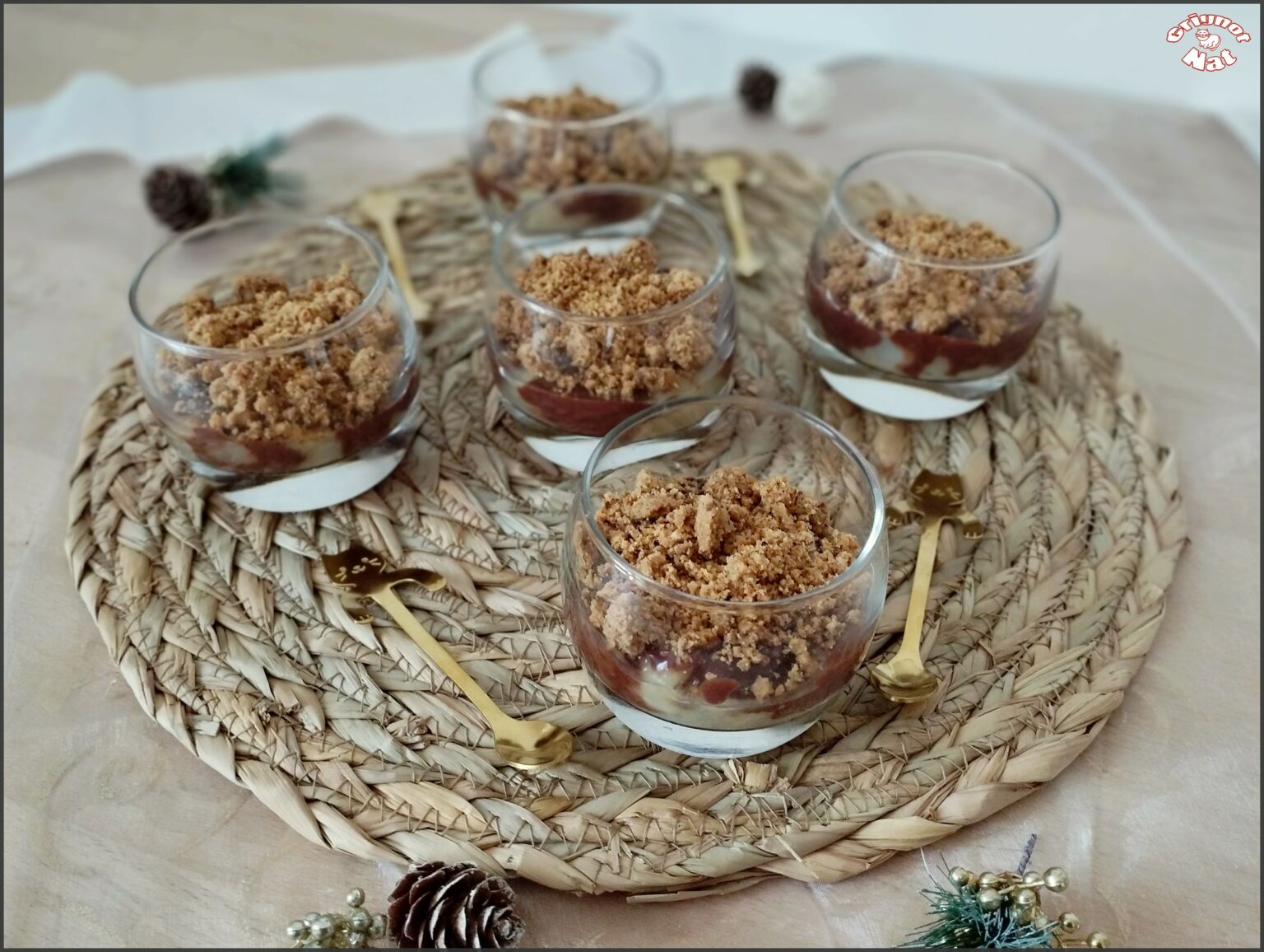 verrines poires chocolat et crumble noisette - Grignot-Nat